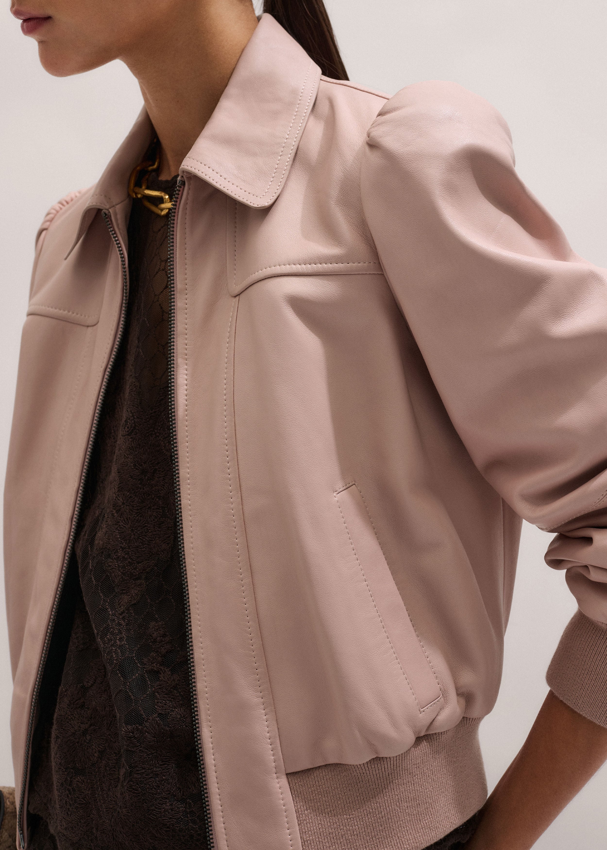 ME+EM Luxe Leather Bomber Jacket
